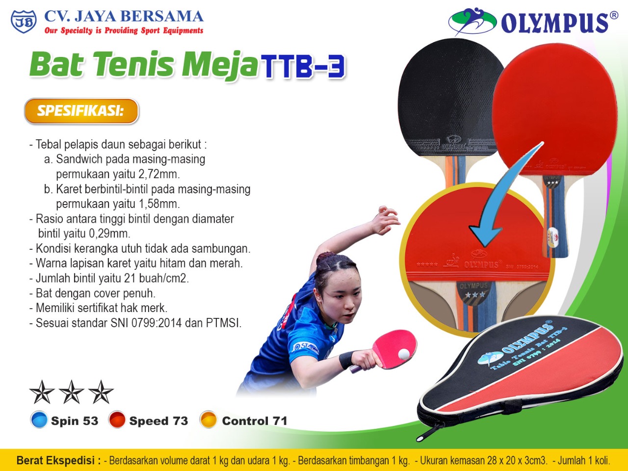 Bat Tenis Meja Olympus TTB-3 - Toko Online Agen Olahraga